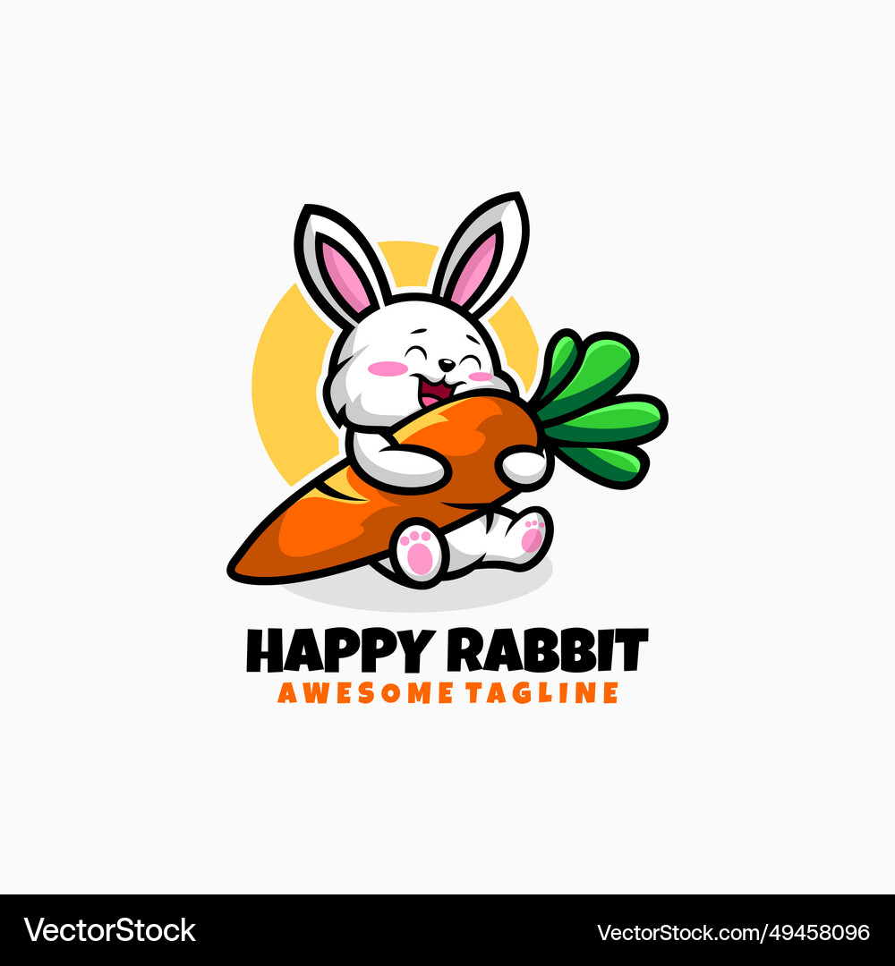 Logo happy rabbit mascot cartoon style Royalty Free Vector