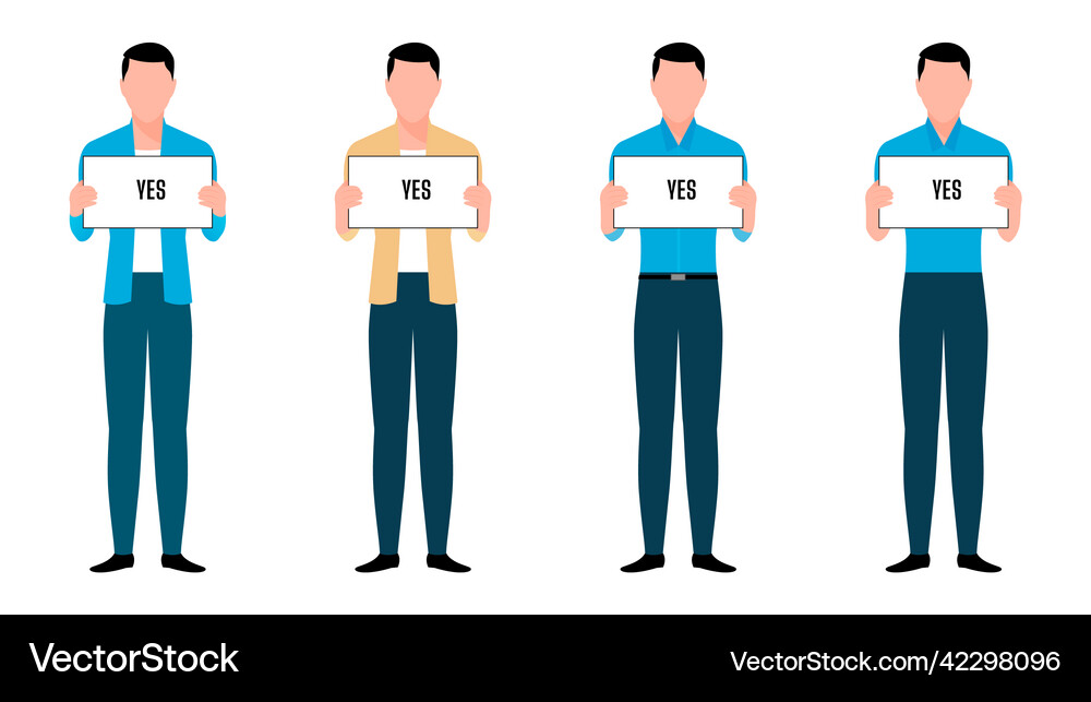 Man holding yes sign board flat character people Vector Image