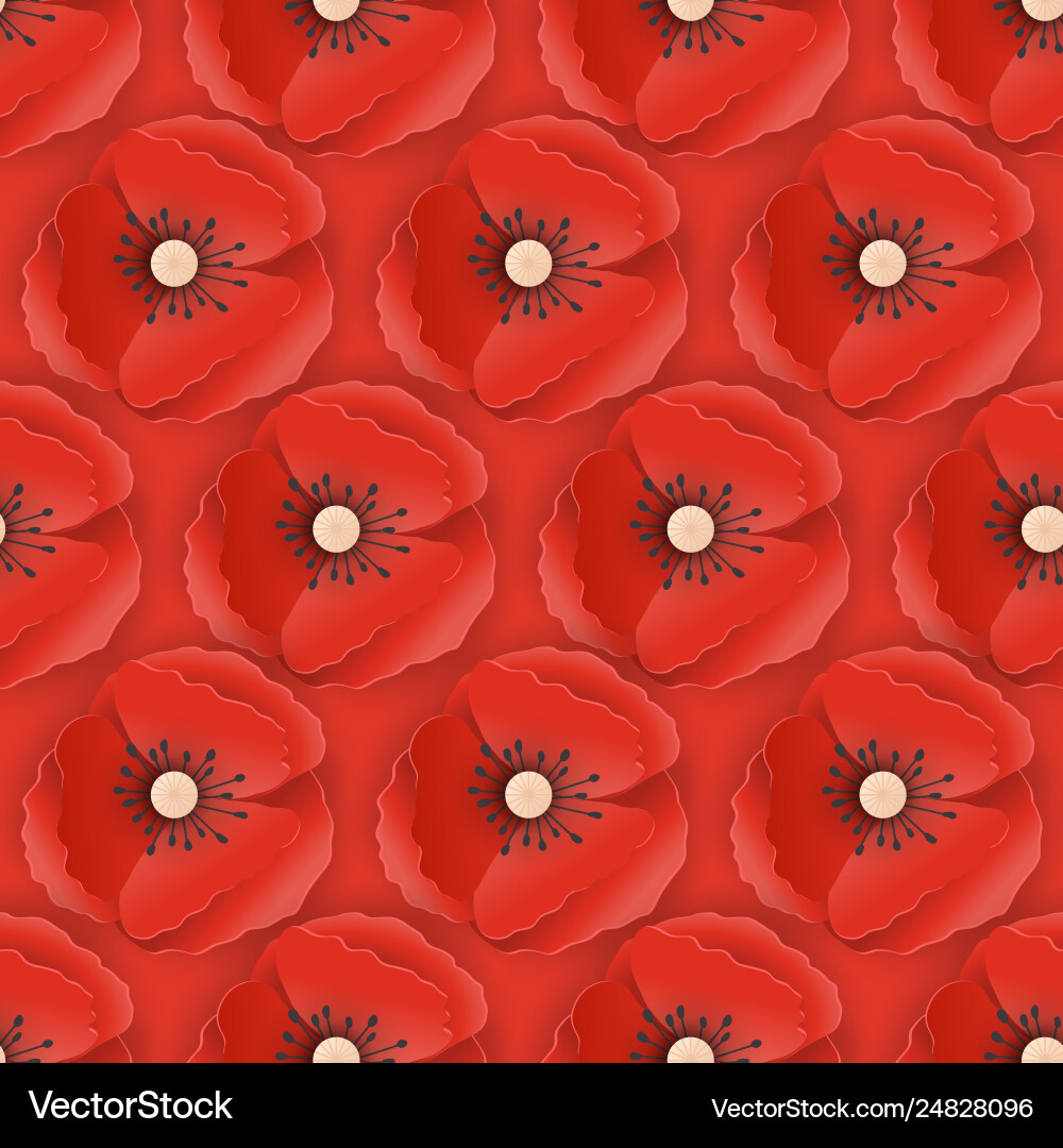 Memorial day seamless pattern with paper cut poppy