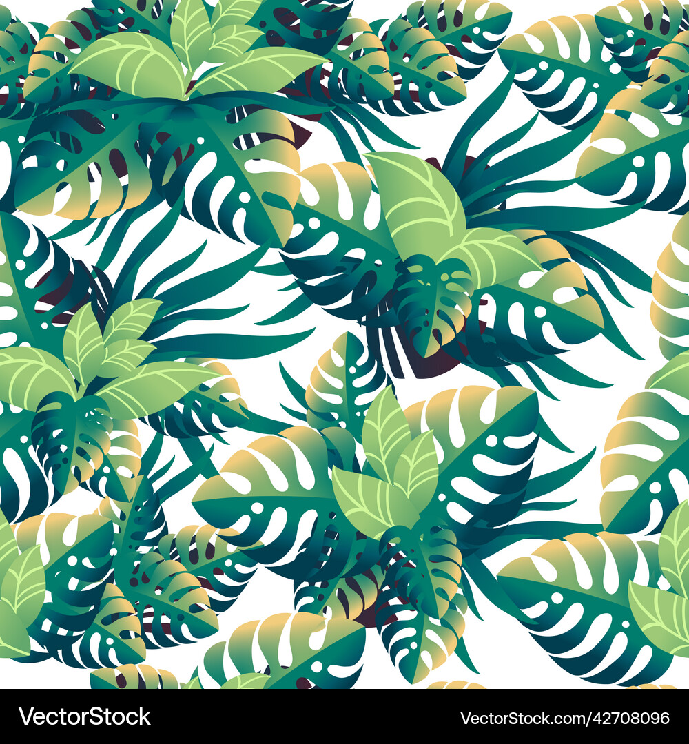 Seamless pattern of tropical green leaves Vector Image