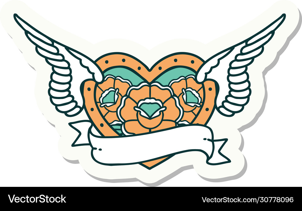 Tattoo style sticker a flying heart Royalty Free Vector