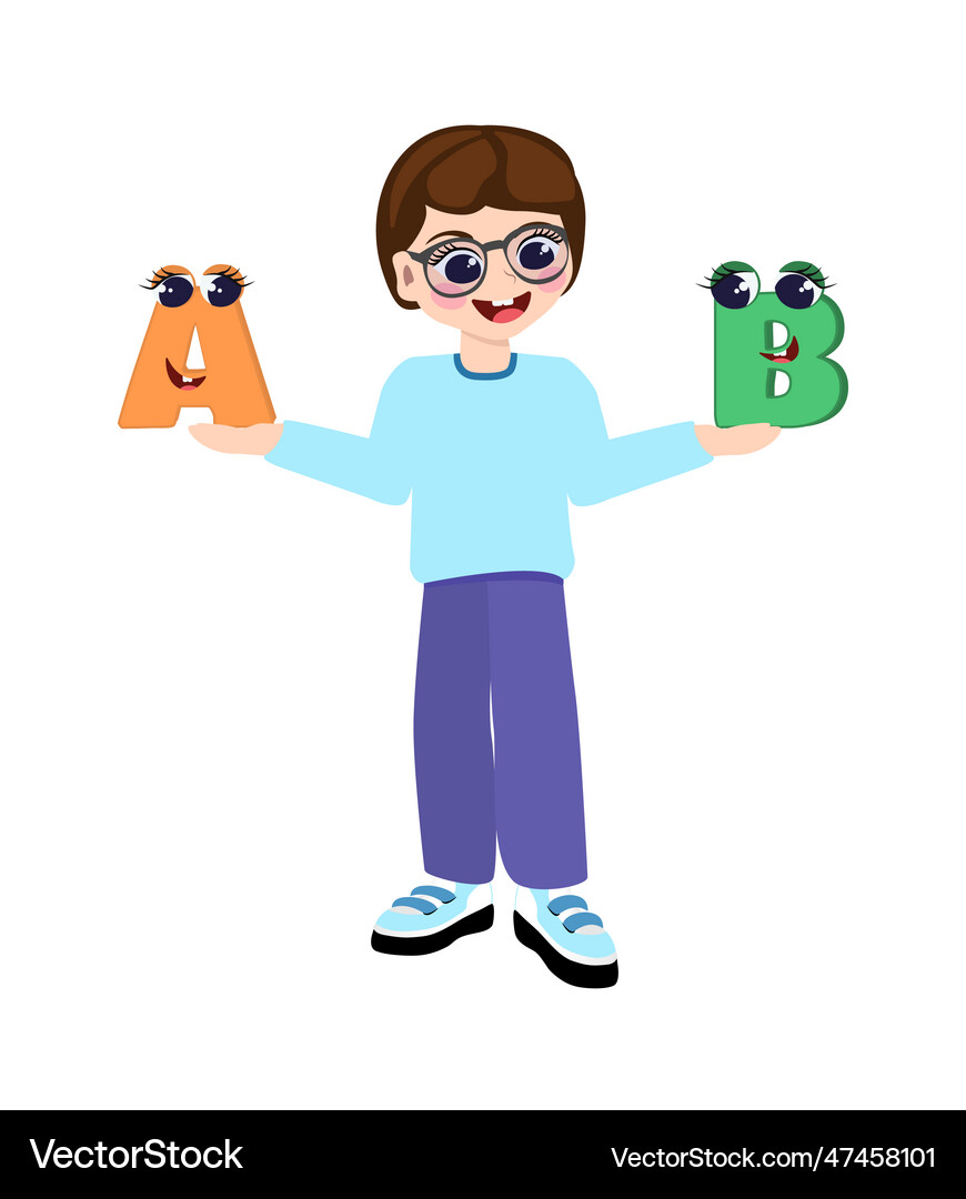 A happy little boy in friendly pose holding Vector Image