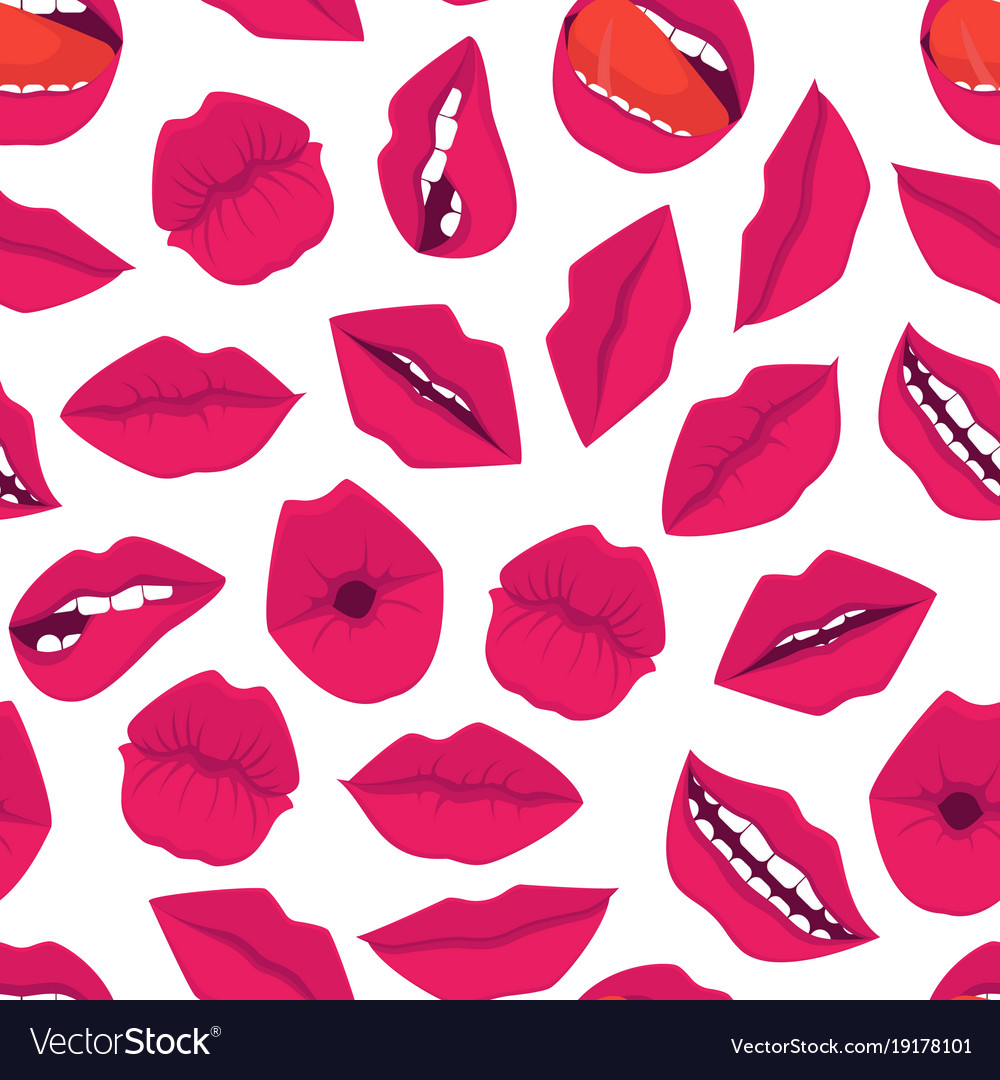 Cartoon red lips seamless pattern background Vector Image