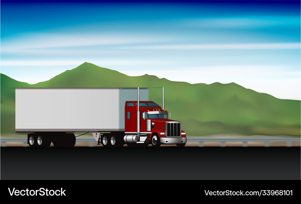 Classic truck driving on highway background Vector Image