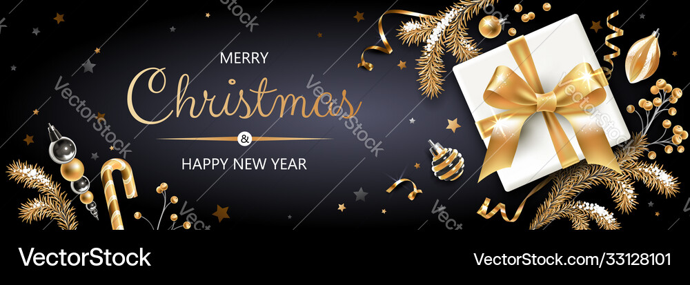 Horizontal banner with christmas symbols and text Vector Image