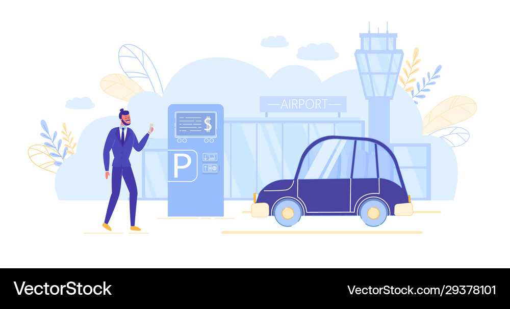 Man using payment terminal in airport parking Vector Image