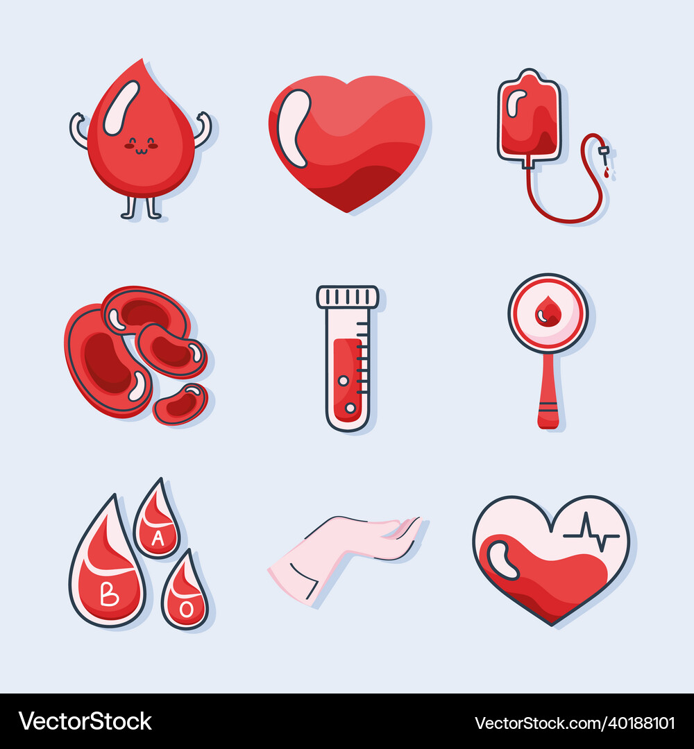 Nine blood donation icons Royalty Free Vector Image