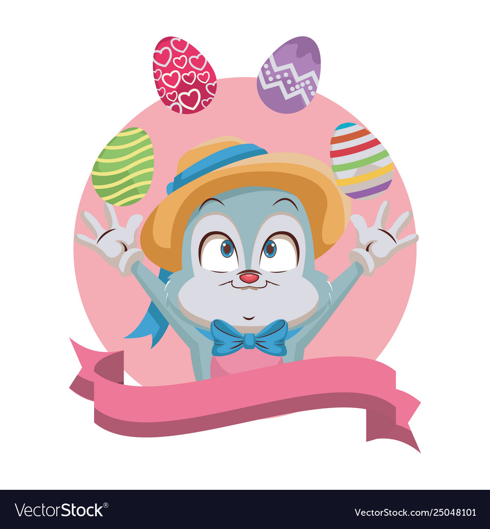 Rabbit juggling easter eggs Royalty Free Vector Image