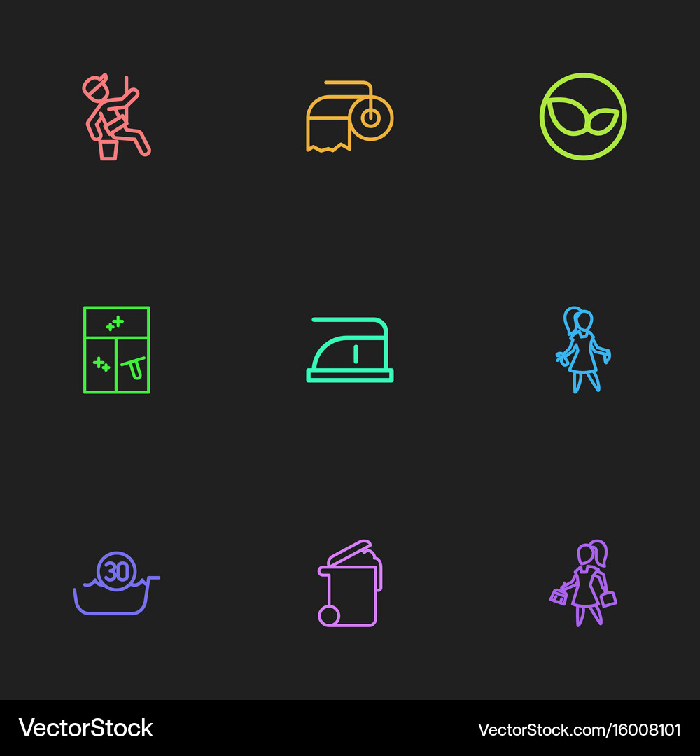 Set 9 editable cleanup outline icons includes Vector Image