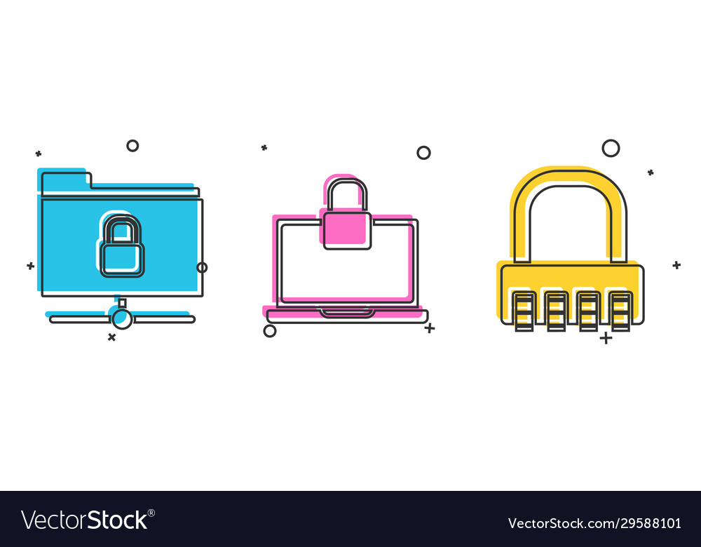 Set Ftp Folder And Lock Laptop And Lock And Safe Vector Image