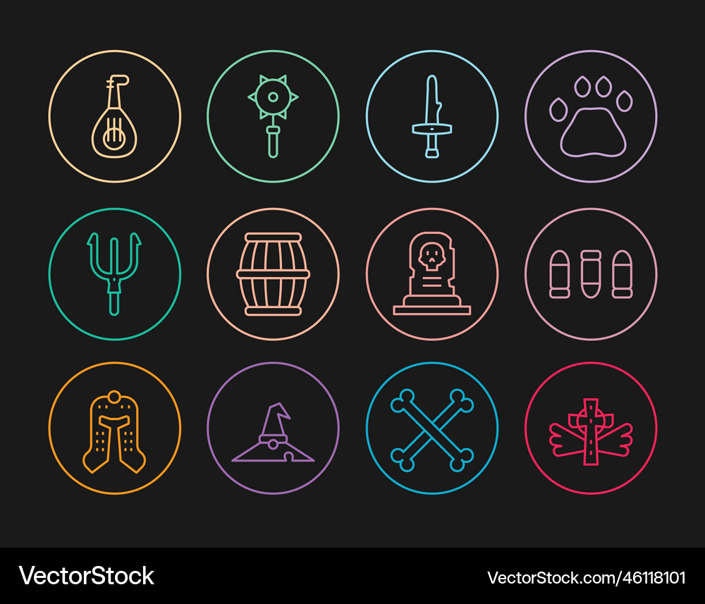Set line christian cross bullet dagger gun Vector Image