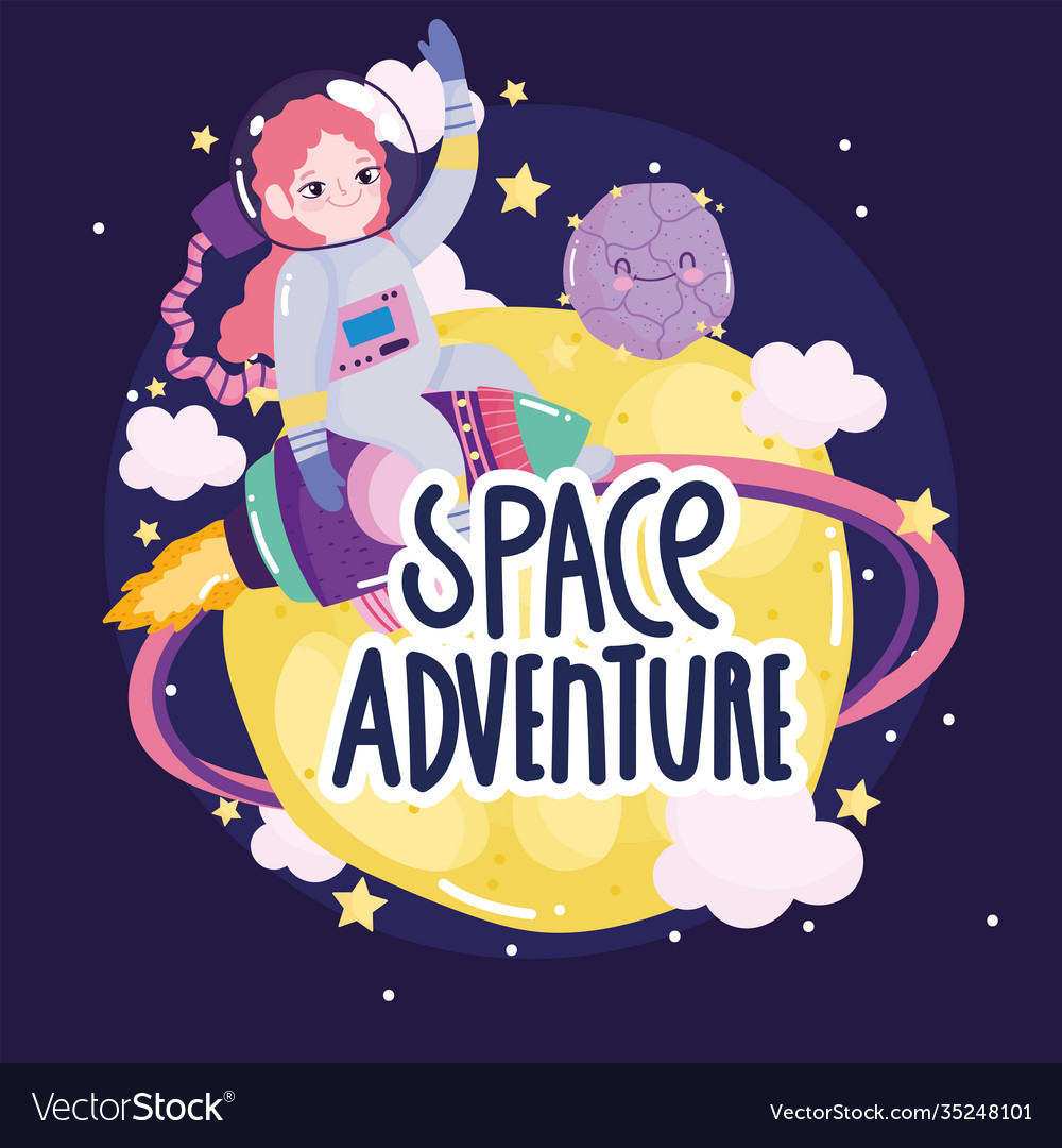 Space astronaut girl in spacecraft planet moon Vector Image