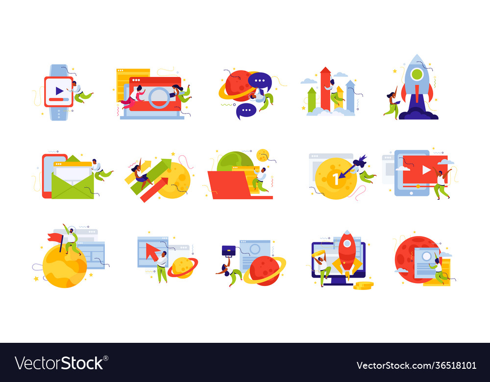 Startup flat icons collection Royalty Free Vector Image