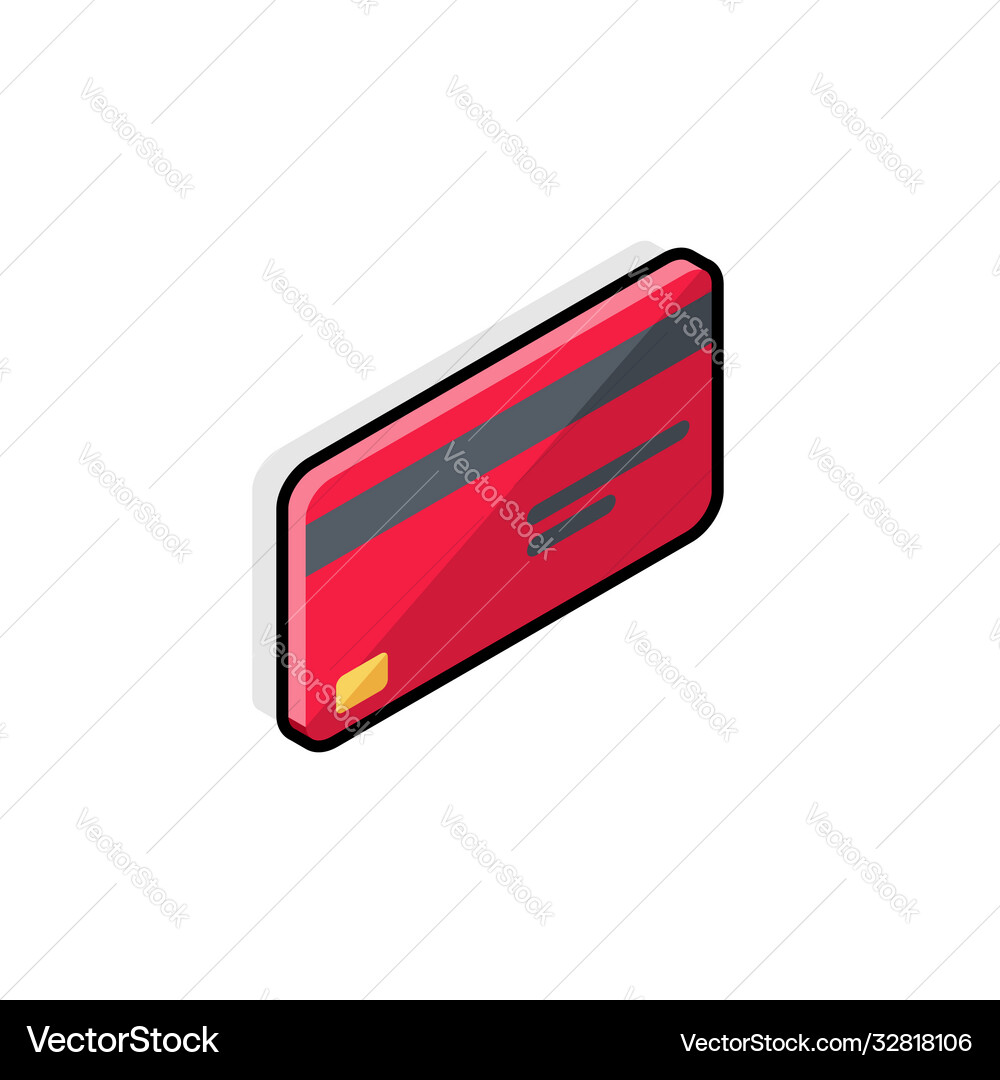 Credit card red right view - black strokeshadow Vector Image