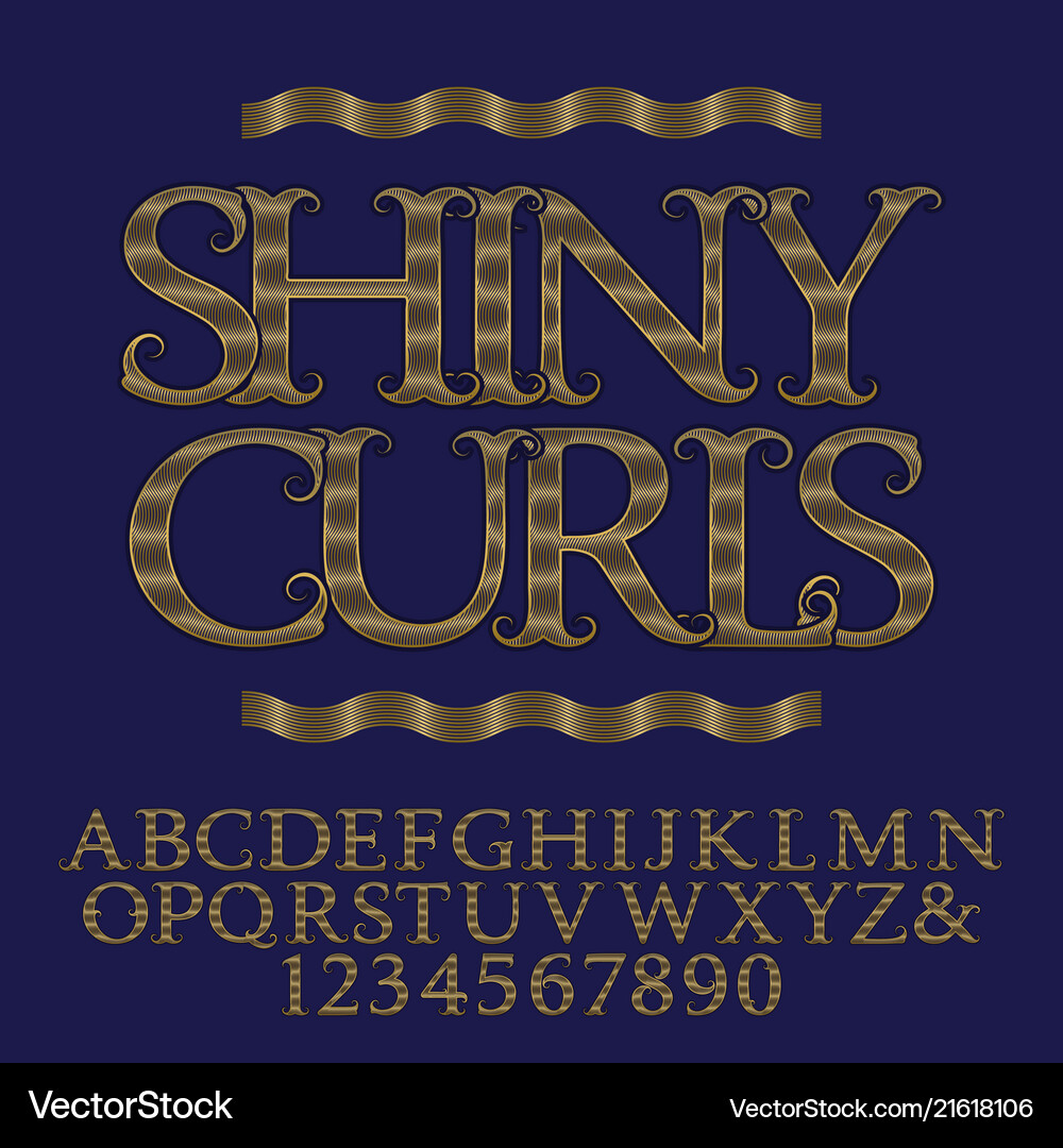 Gold Wavy Capital Letters & Numbers Royalty Free Vector