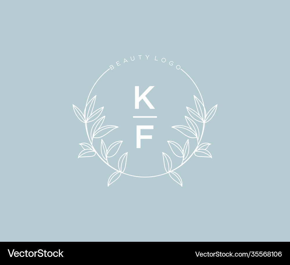 Initial kf letters beautiful floral feminine Vector Image