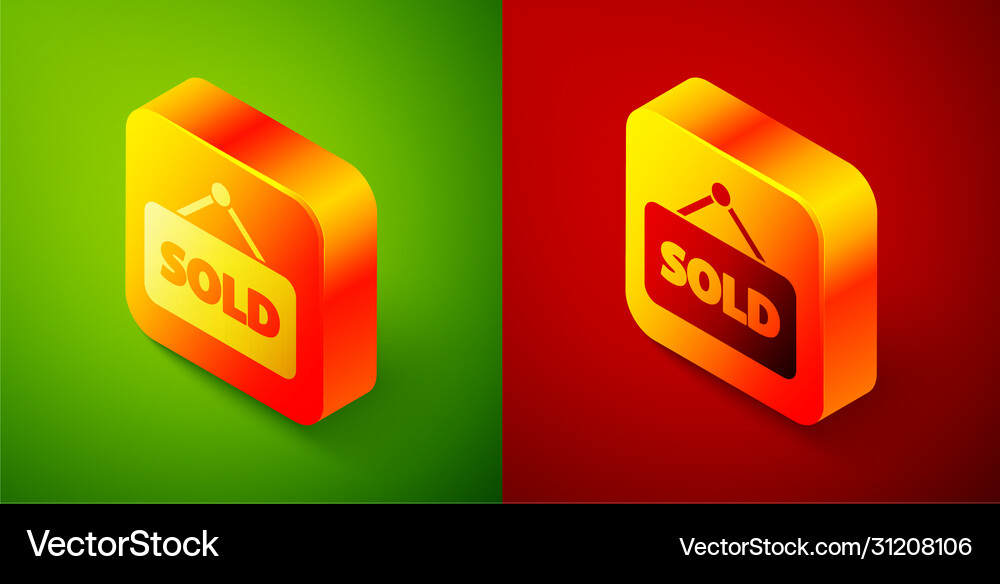Isometric hanging sign with text sold icon Vector Image