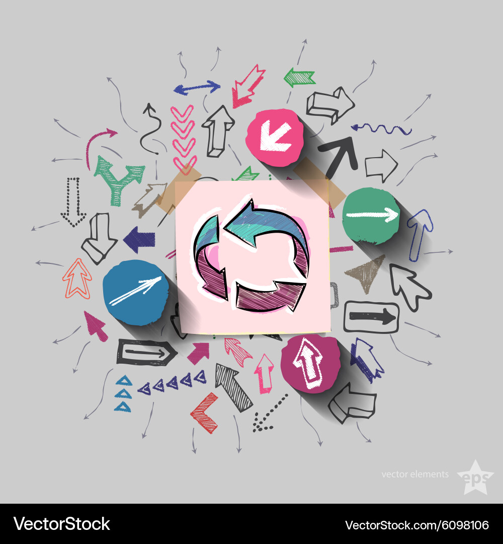 Recycling arrows and arrows web icons set collage Vector Image