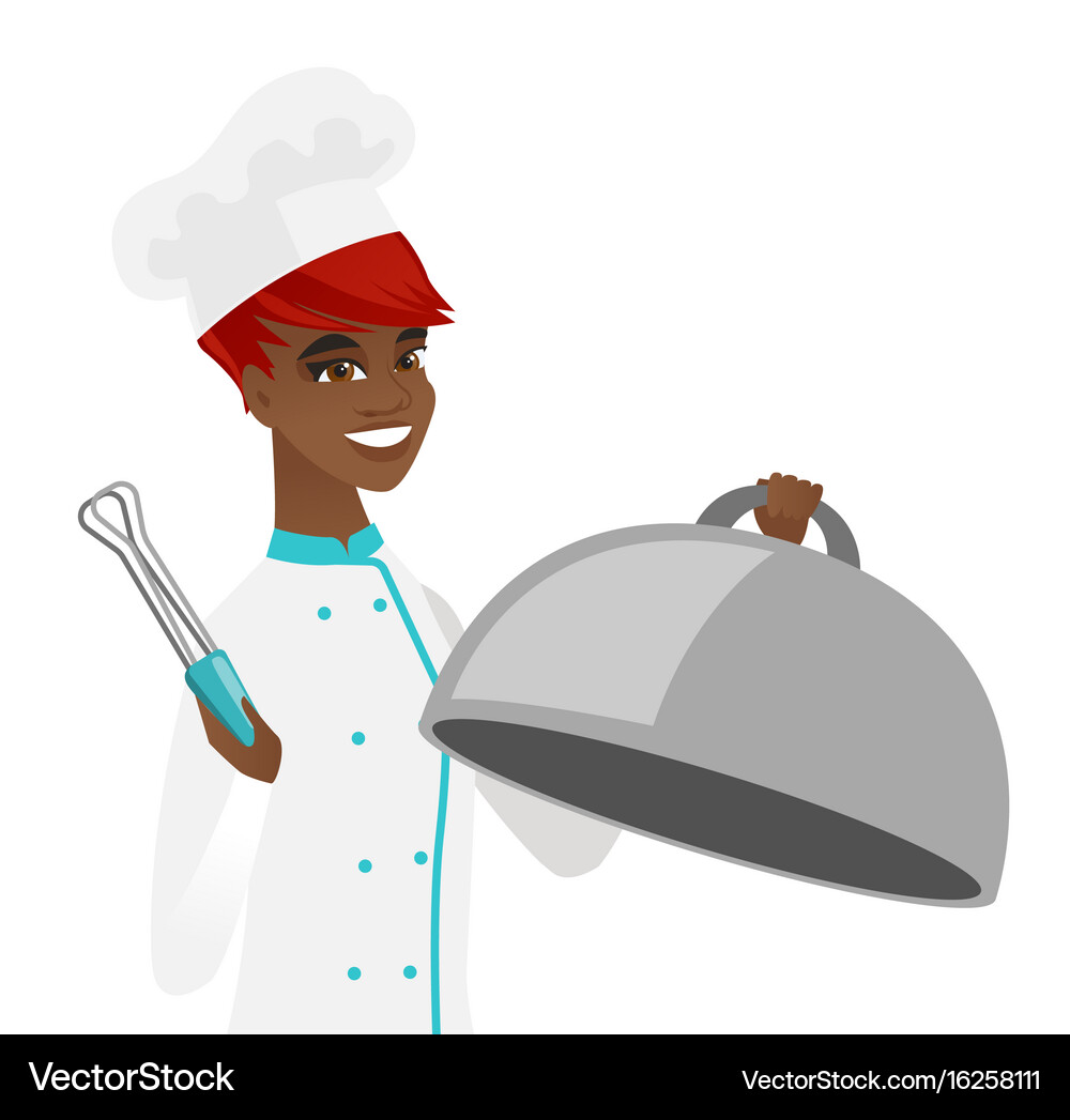 African chef cooking chicken on barbecue grill Vector Image