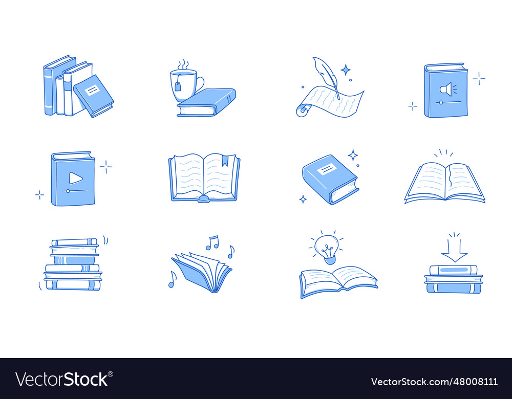 Book line doodle icon set hand drawn sketch Vector Image