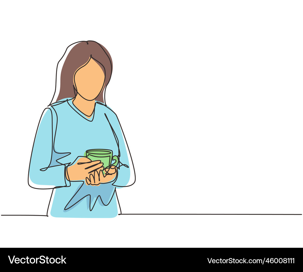 Continuous one line drawing woman in sweater Vector Image