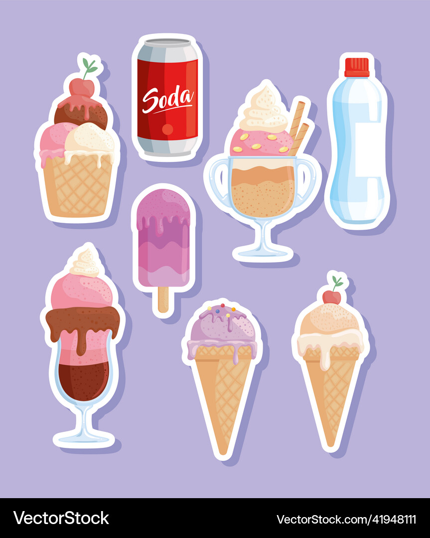 Eight cool food icons Royalty Free Vector Image
