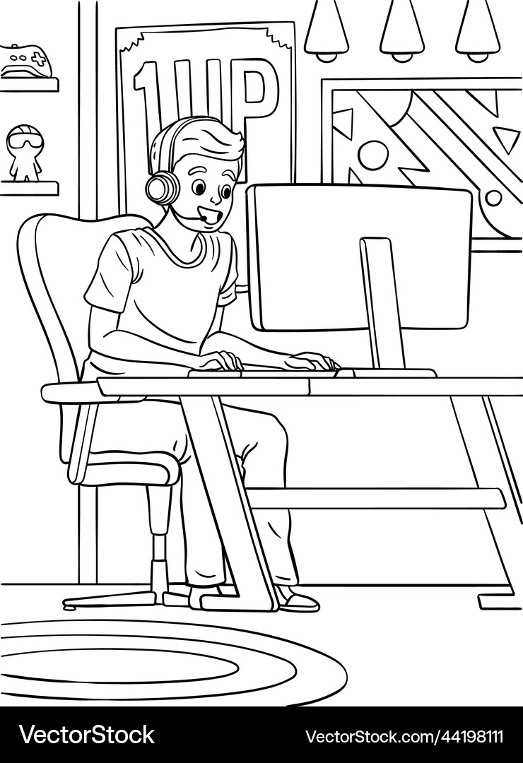 Gamer coloring page for kids Royalty Free Vector Image