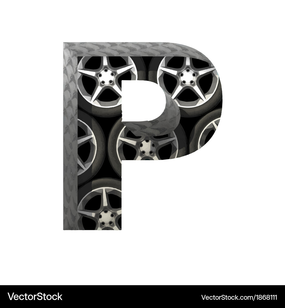 Metal and wheels cutted figure p paste to any Vector Image