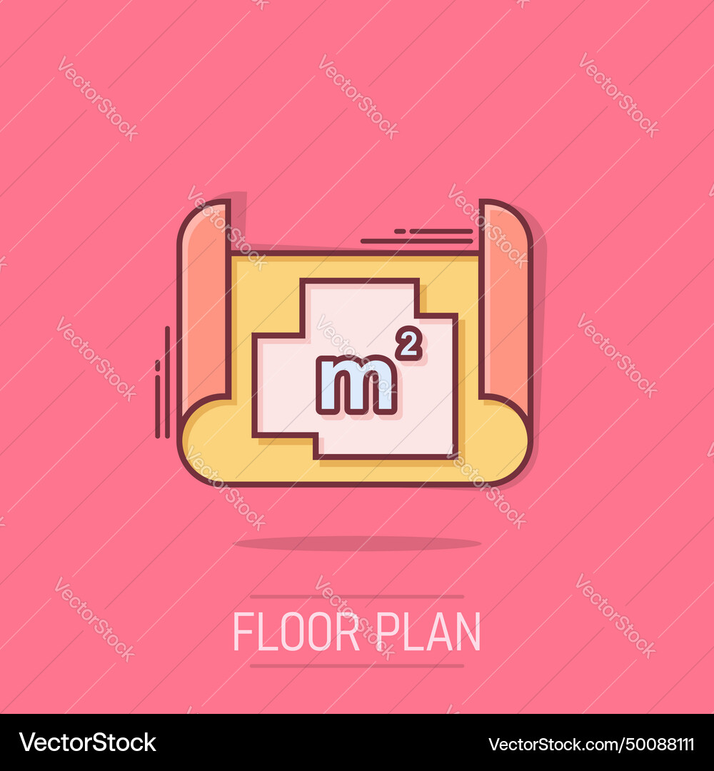 Room plan icon in comic style blueprint cartoon Vector Image