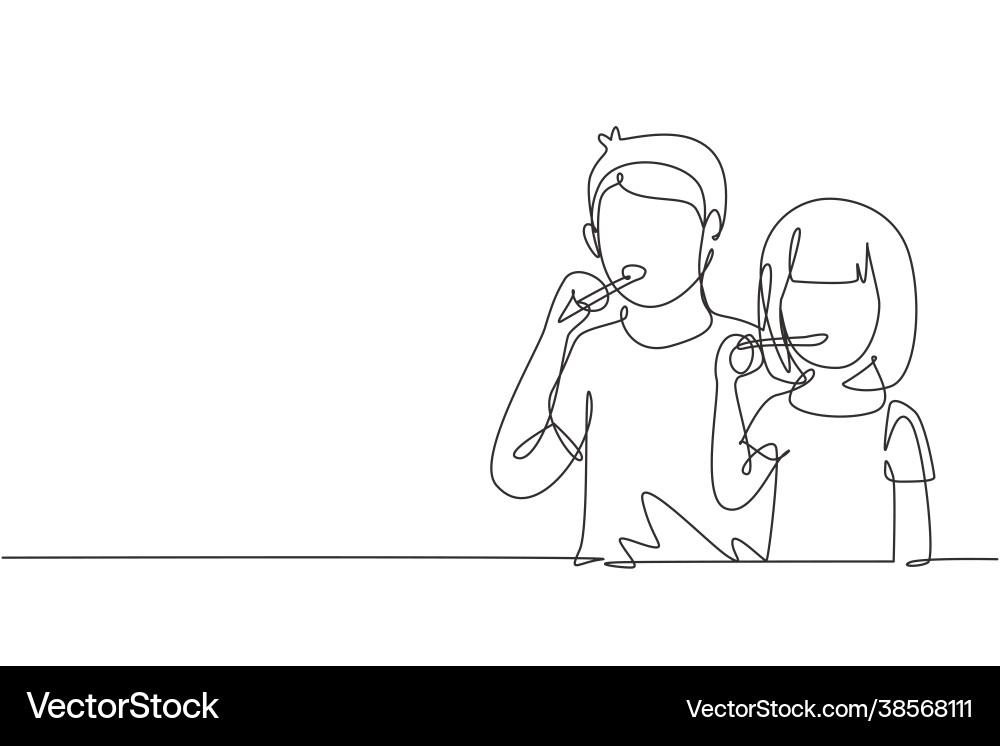 Single continuous line drawing two boys and girls Vector Image