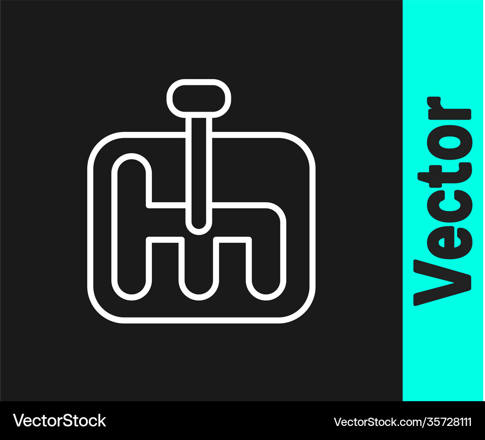 White line gear shifter icon isolated on black Vector Image