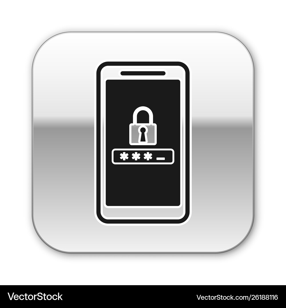 Black mobile phone and password protection icon Vector Image