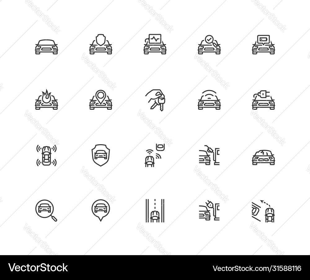 Car related icon set in thin line style pixel Vector Image