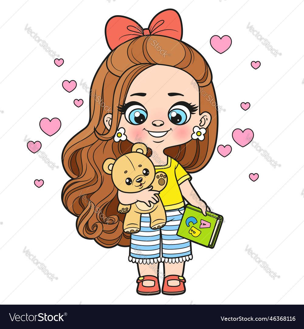 Cute Cartoon Long Haired Girl With Book Abc And Vector Image