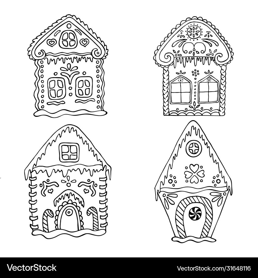 Gingerbread house sketch set hand drawn Royalty Free Vector