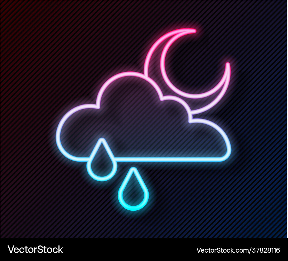 Glowing neon line cloud with rain and moon icon Vector Image