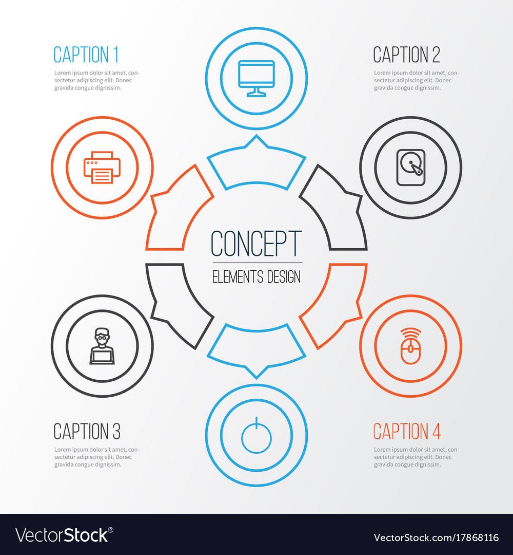 Hardware Outline Icons Set Collection Of Printer Vector Image
