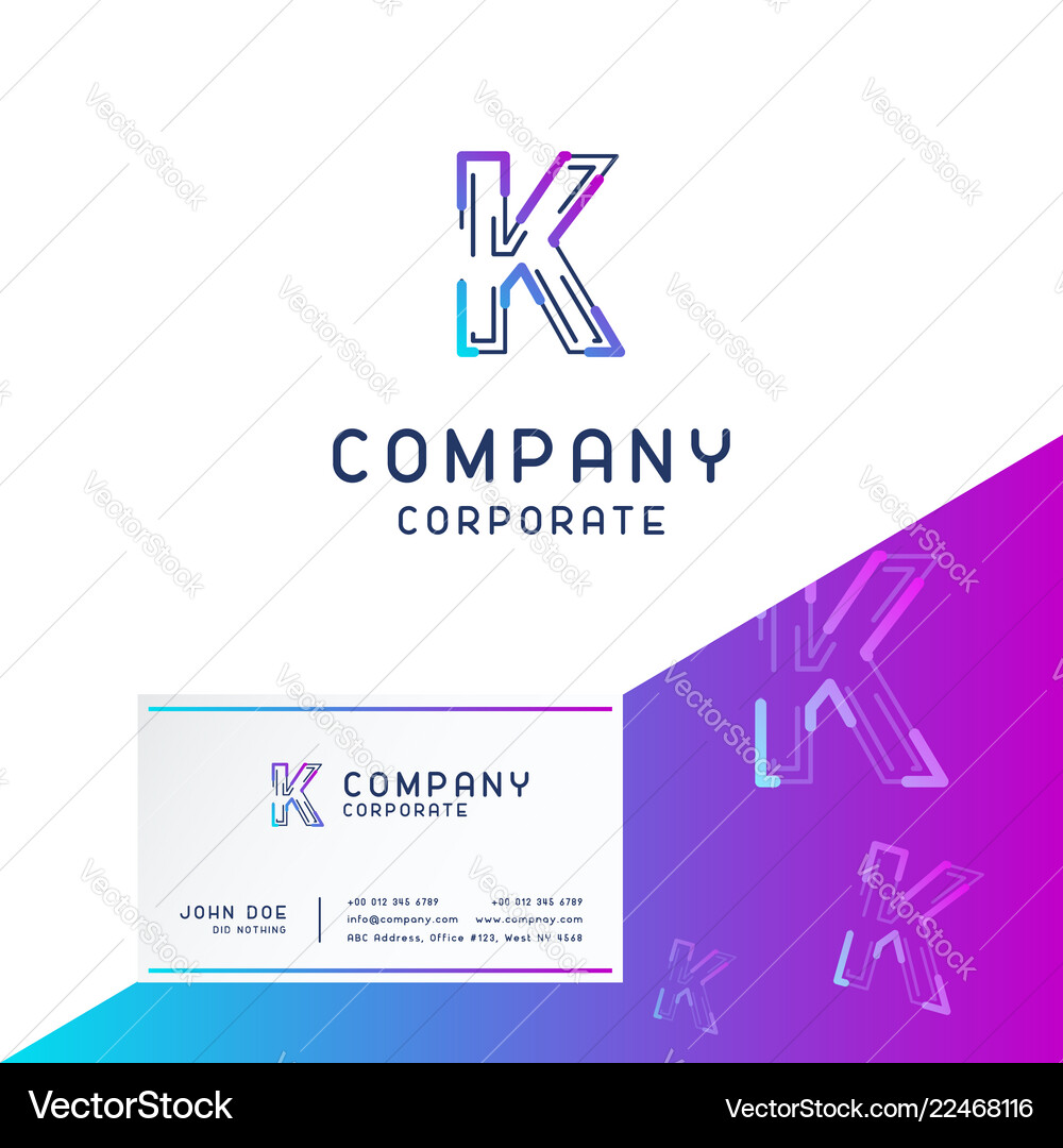 K company logo design with visiting card Vector Image