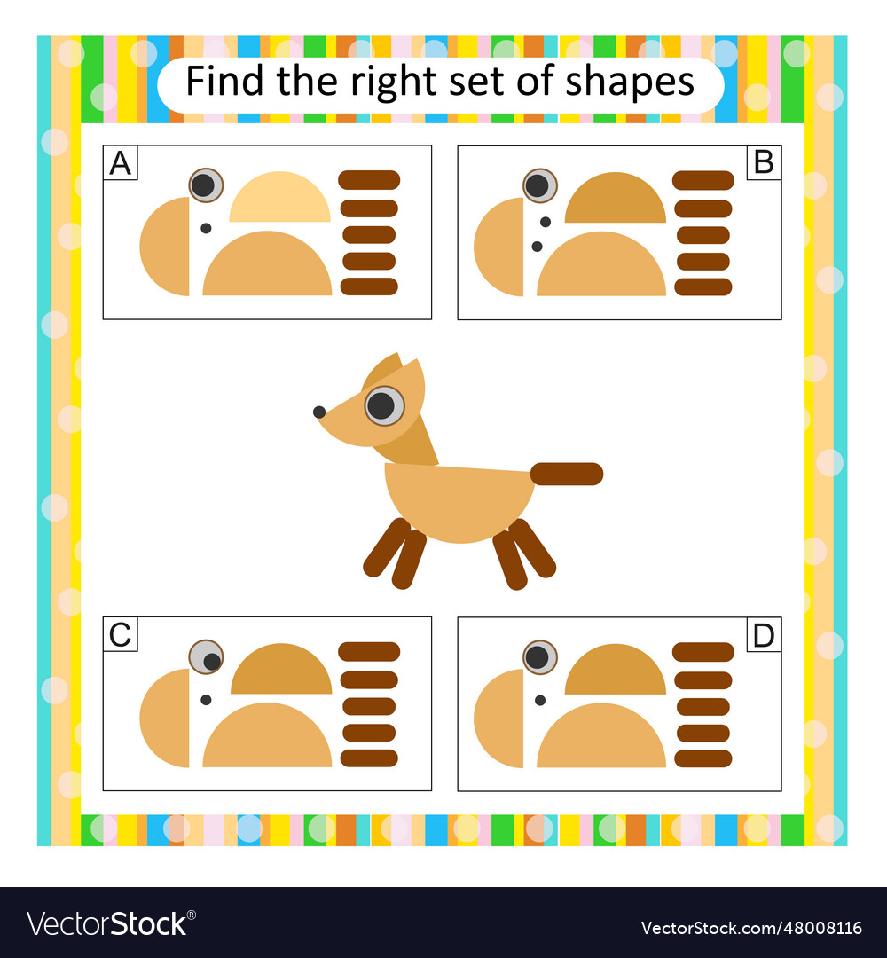 Logic puzzle find the correct set of cartoon dog Vector Image