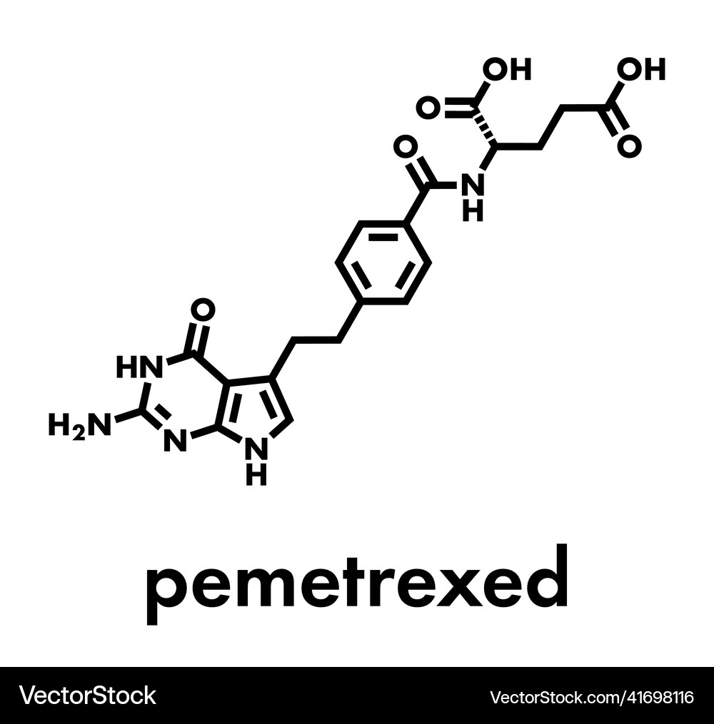 Pemetrexed lung cancer drug molecule skeletal Vector Image
