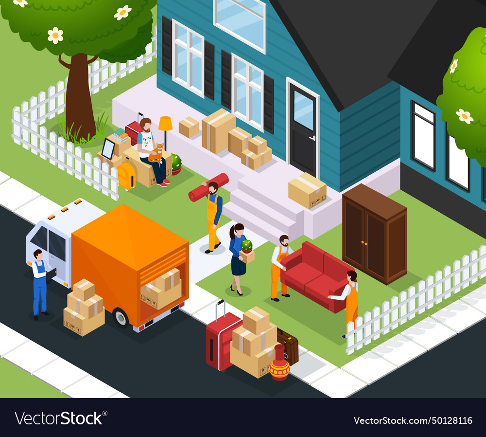 Relocation isometric composition Royalty Free Vector Image