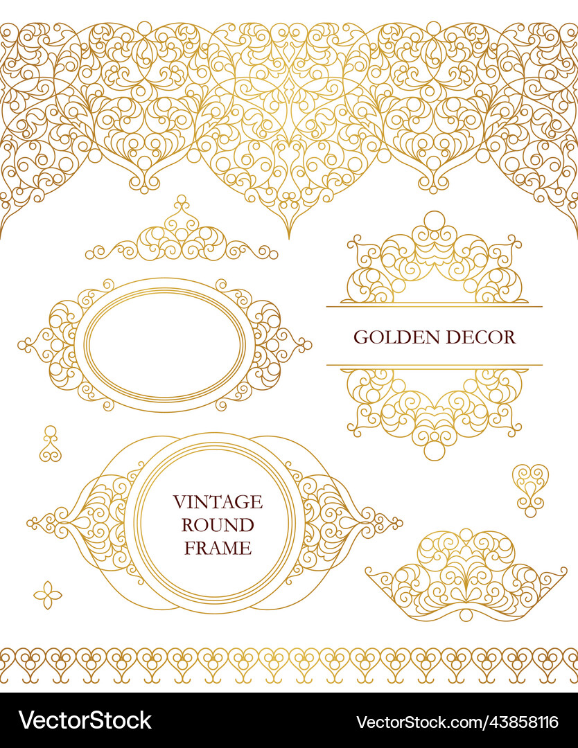 Set of line art frames seamless border Royalty Free Vector
