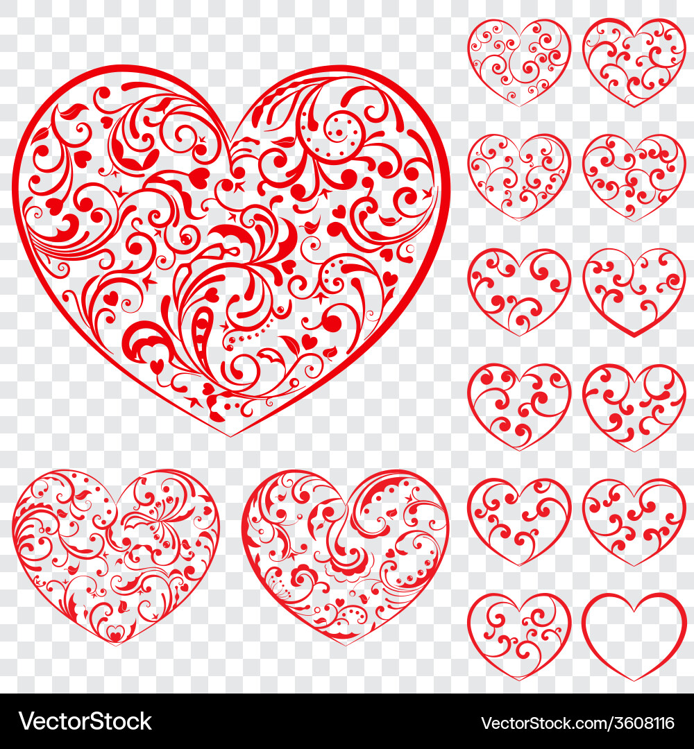 Set of red hearts made curls Royalty Free Vector Image