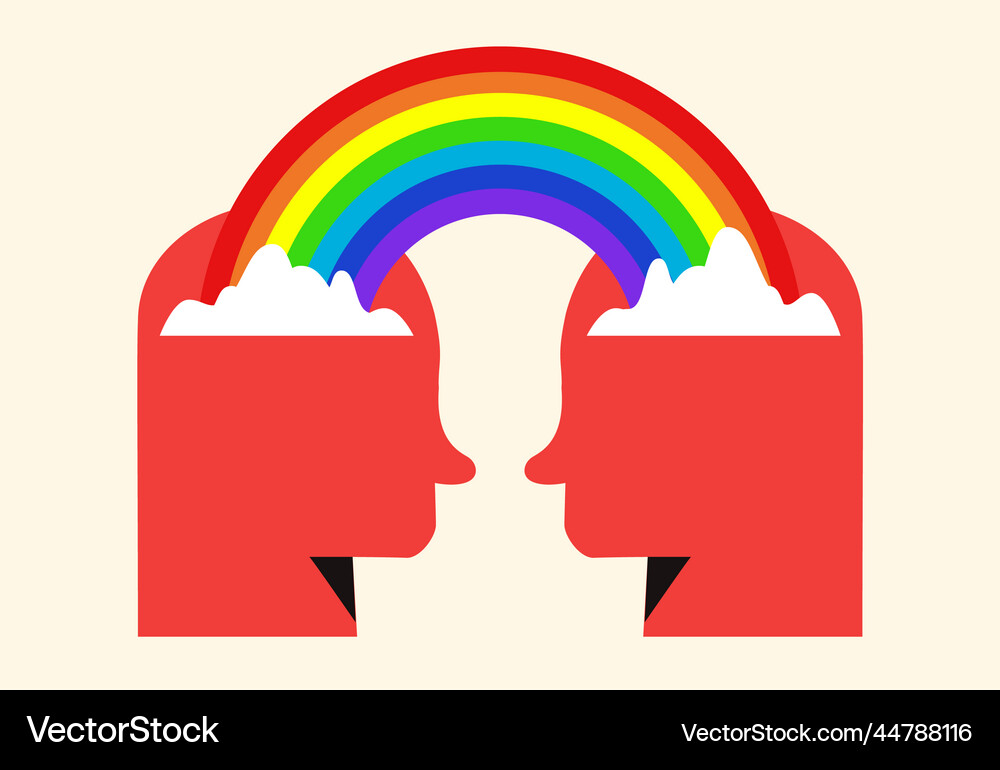 Two human heads silhouette with rainbown Vector Image