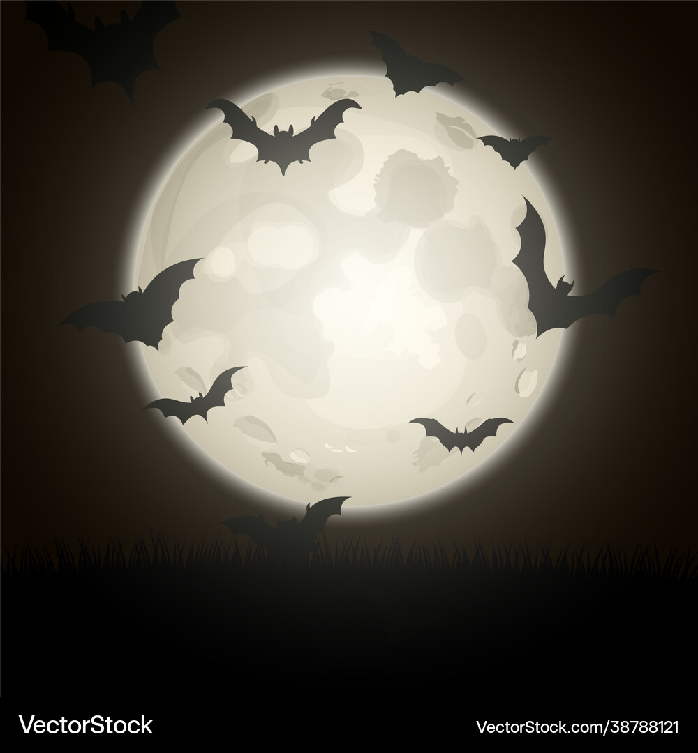 Drawing Of A Bat And Full Moon Bat Under A Full Moon Metal Poster By