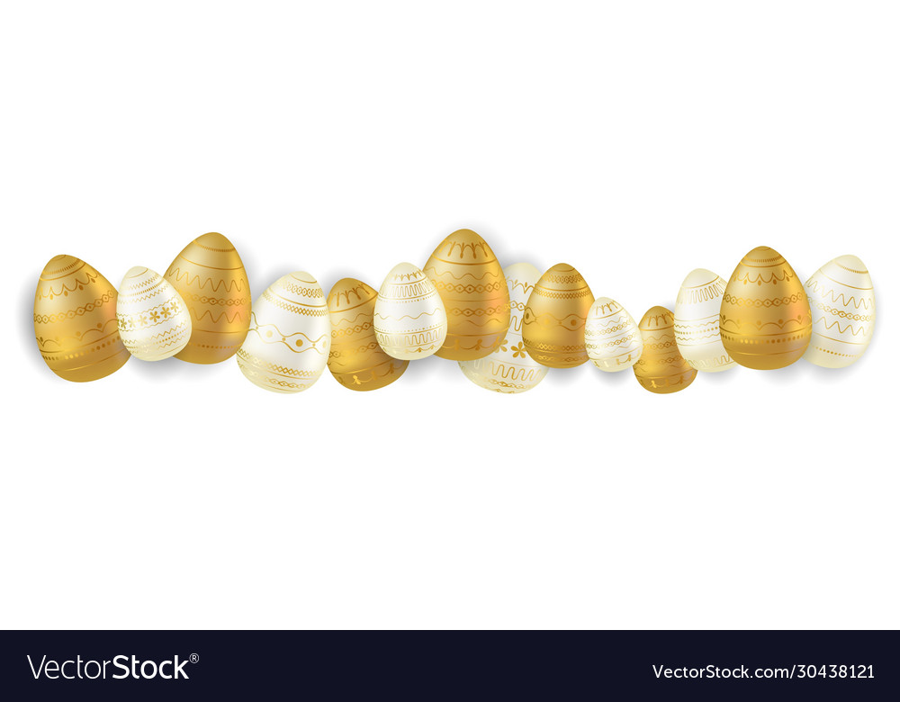 Easter egg border with realistic eggs golden Vector Image