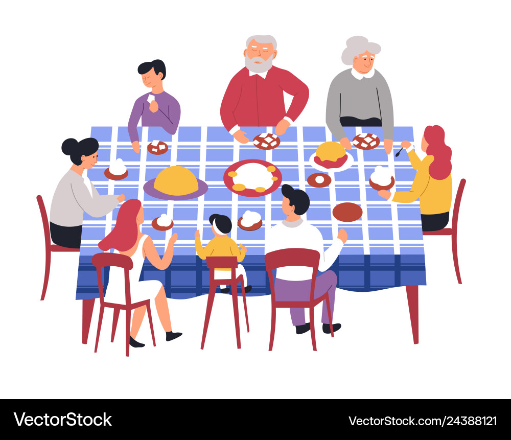 Family at table festive dinner parents Royalty Free Vector