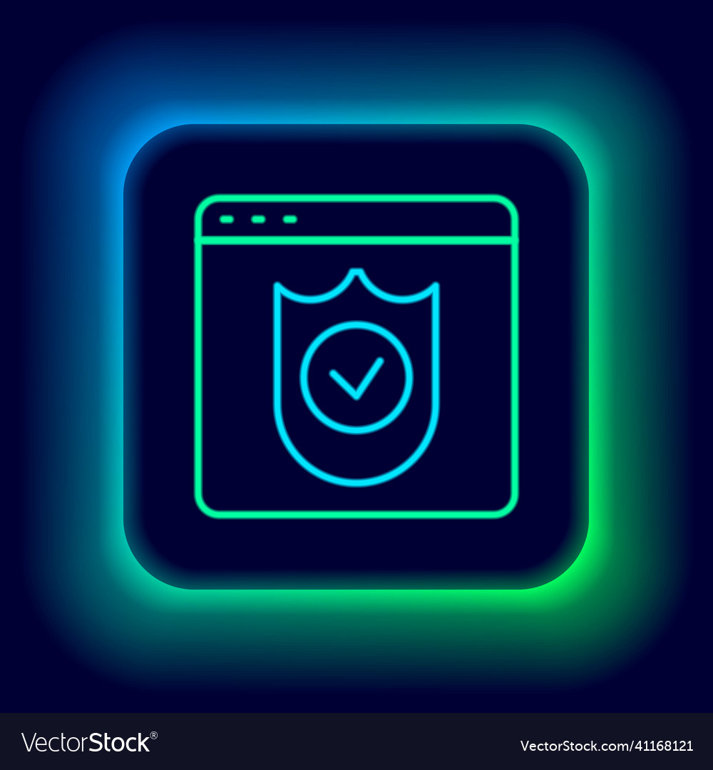 Glowing neon line browser with shield icon Vector Image