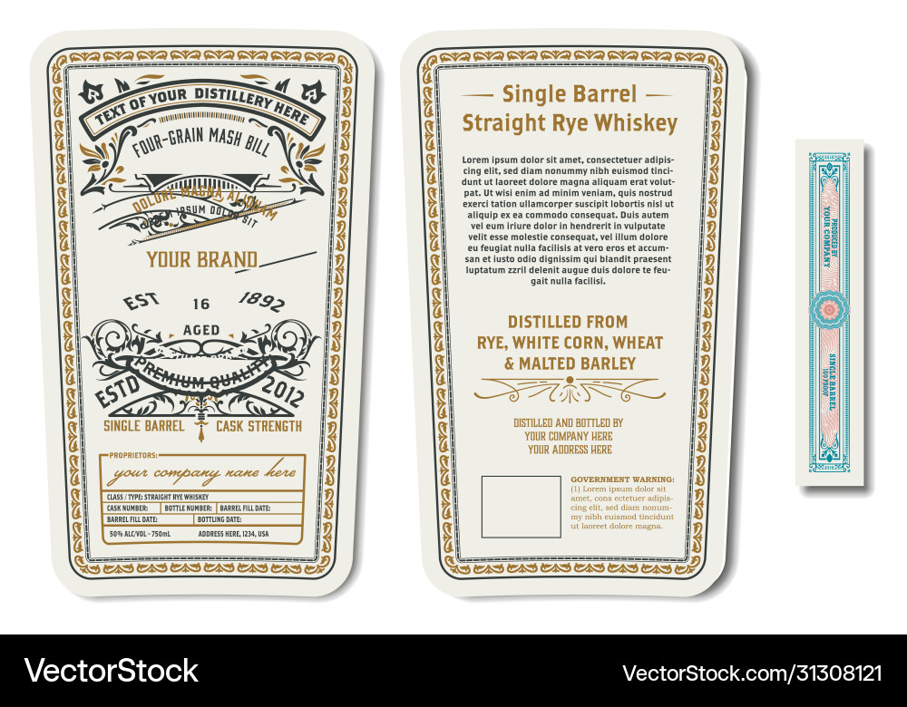 Liquor labels distilling business branding Vector Image