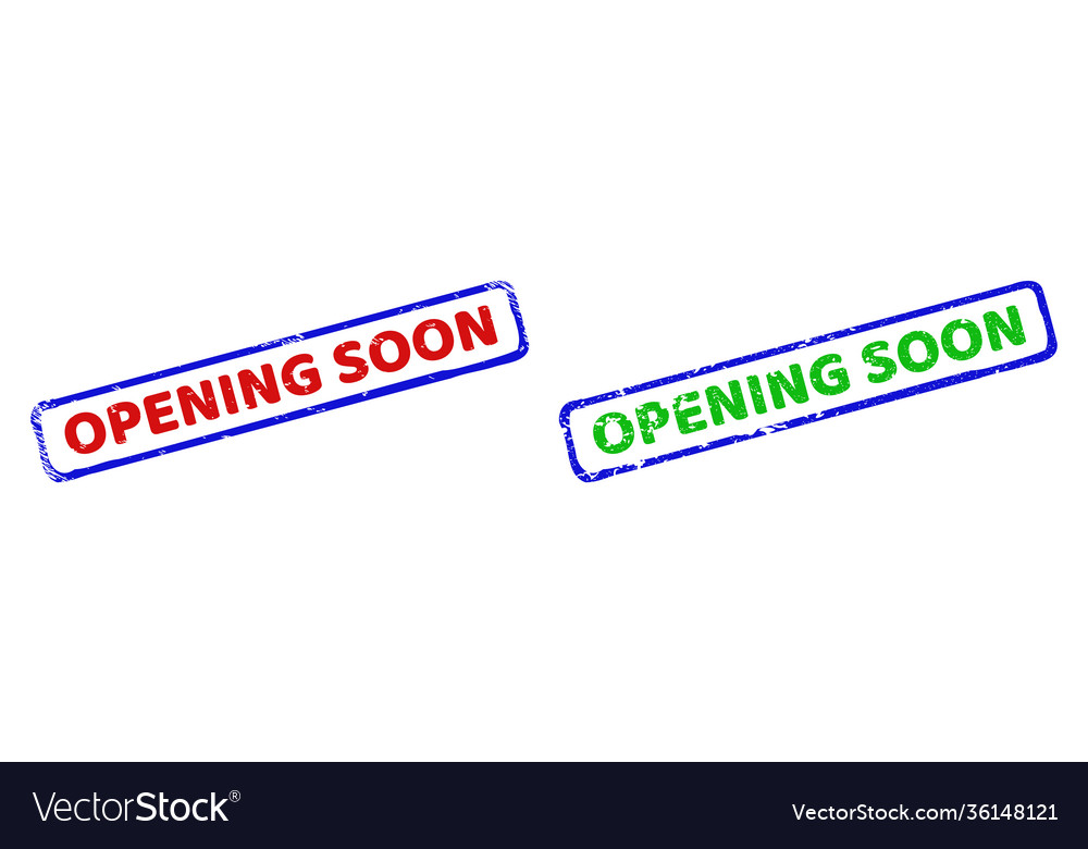Opening soon bicolor rough rectangle watermarks Vector Image